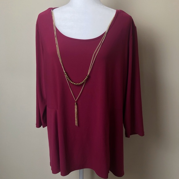 NY Collection | Tops | Ny Collection Plus Size Maroon Blouse With Gold ...